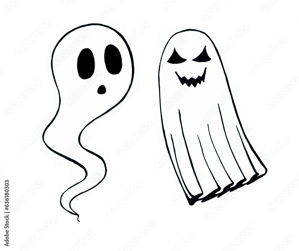 Two different ghosts are drawn with a black line on a white background ...
