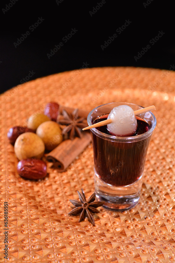 chilled cocktail mocktail short glass wine with mandarin orange fruit ...