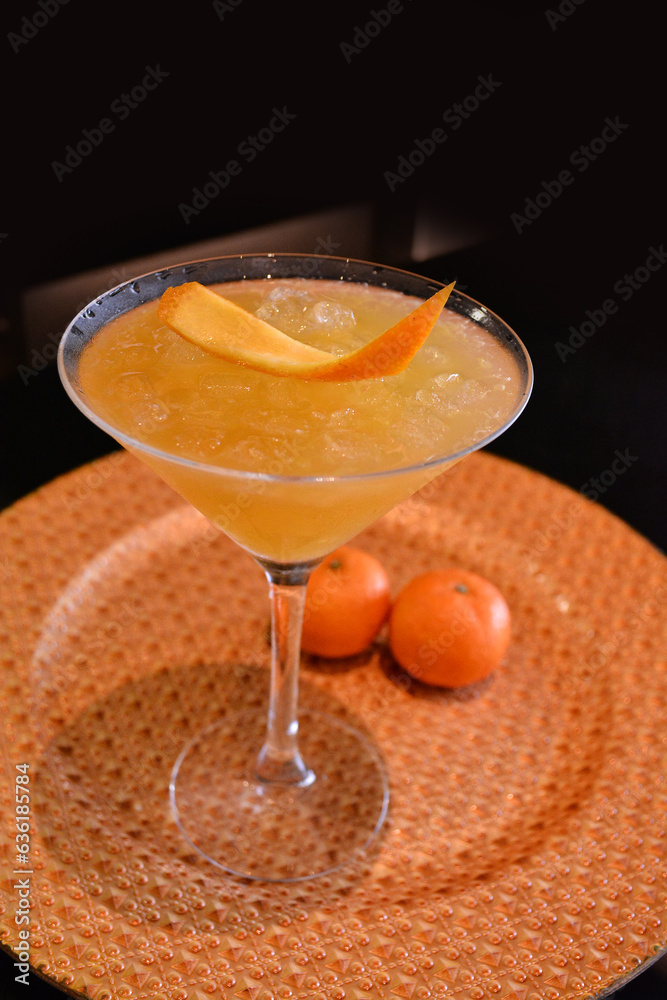 chilled cocktail mocktail glass wine with mandarin orange fruit juice ...