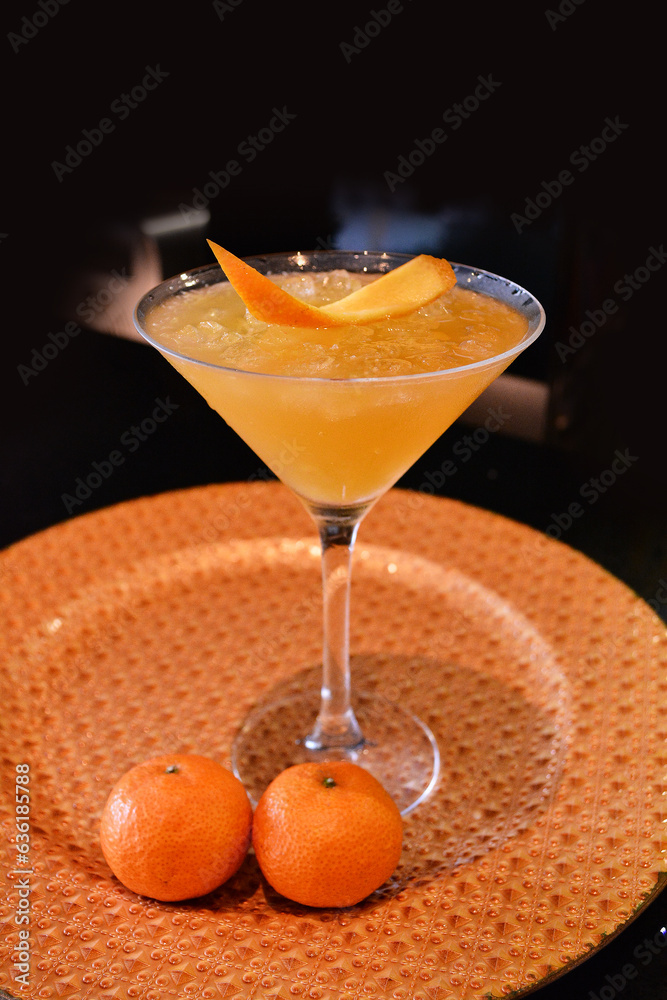 chilled cocktail mocktail glass wine with mandarin orange fruit juice ...