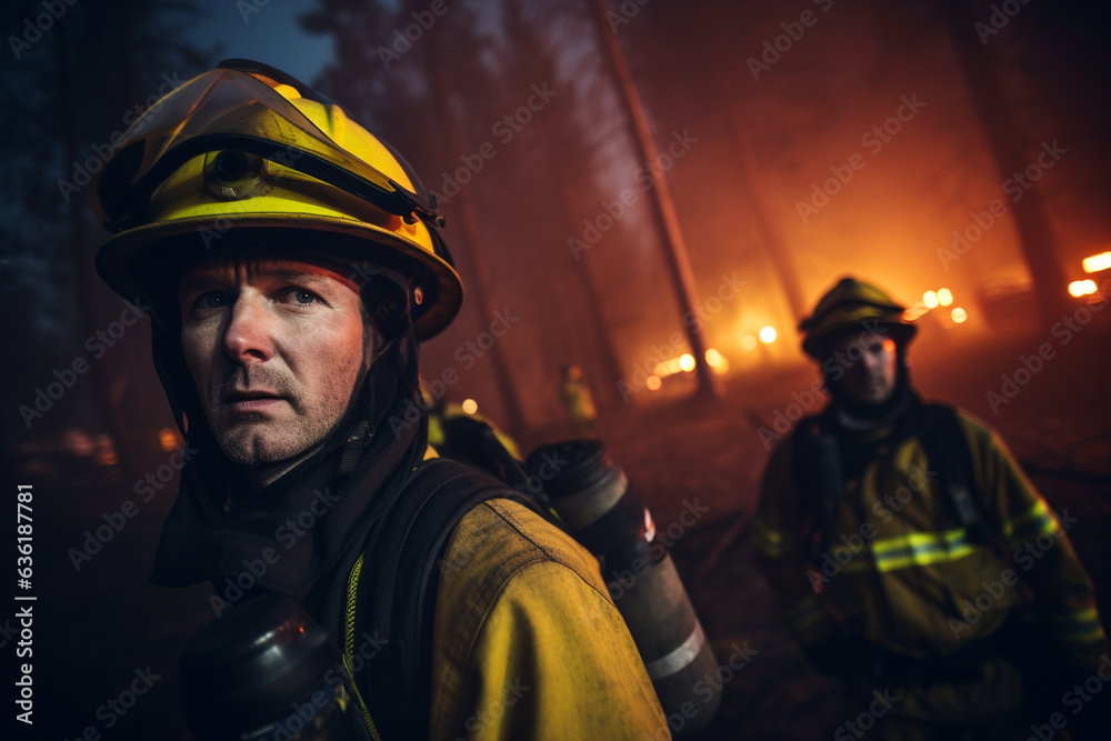 fireman with bravery and determination fearlessly controlling a huge ...