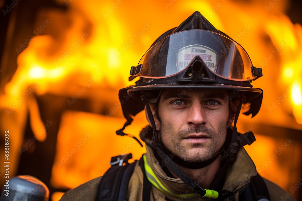 fireman with bravery and determination fearlessly controlling a huge ...