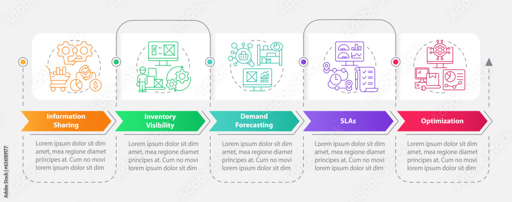 2D vendor management vector infographics template with colorful thin ...