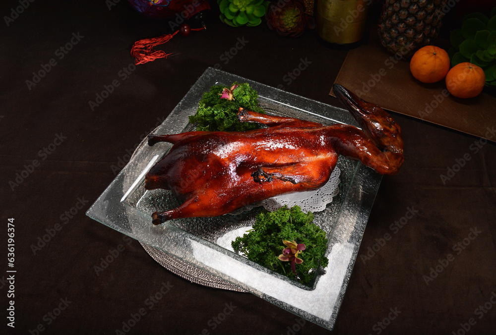 roasted bbq whole china Beijing Peking duck in crispy skin w red honey ...