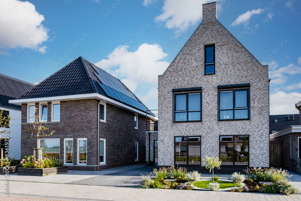 Dutch Suburban area with modern family houses, newly built modern ...