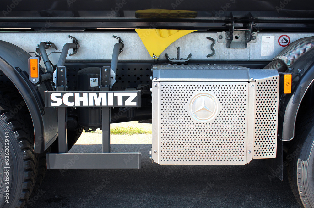 Vinnytsia, Ukraine; August 12, 2023. Mercedes-Benz Arocs heavy duty ...