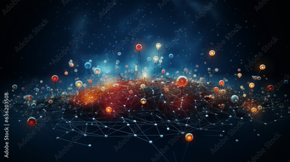 AI Insights Network: web of interconnected AI nodes transmitting ...