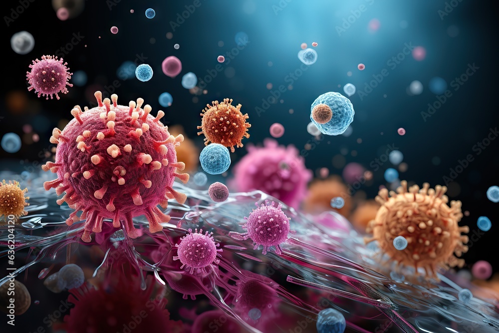 viruses and bacteria in the human body, 3D illustration. Concept of ...