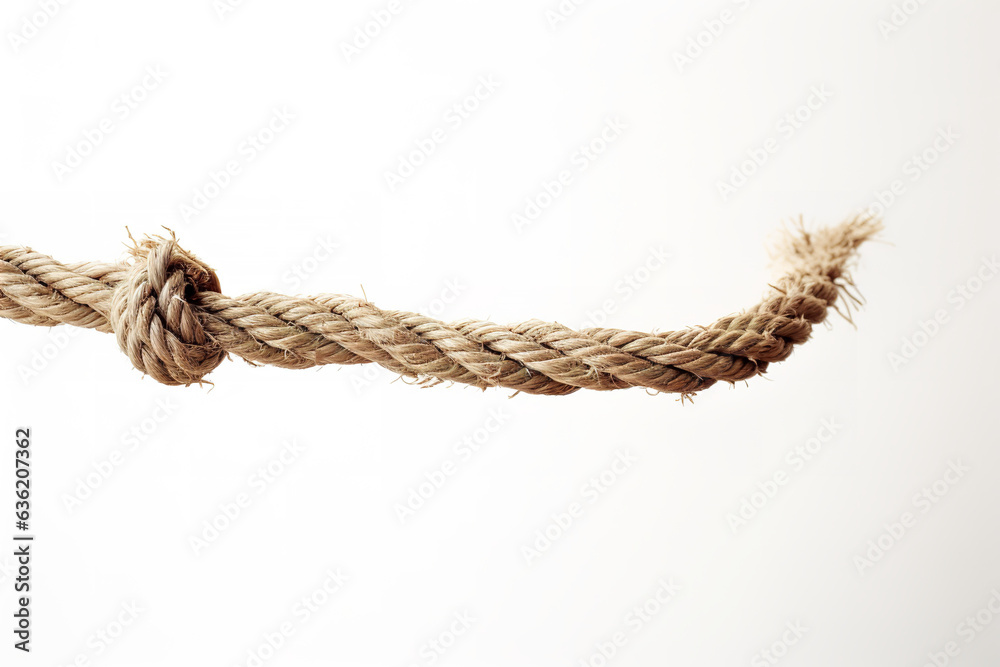 A frayed rope tautly stretched, on the brink of snapping, symbolizing ...