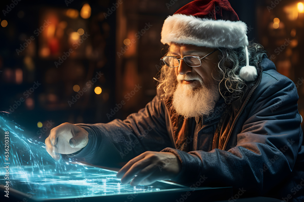 Santa Claus Goes Digital with His Tablet ai generated art Stock Photo ...