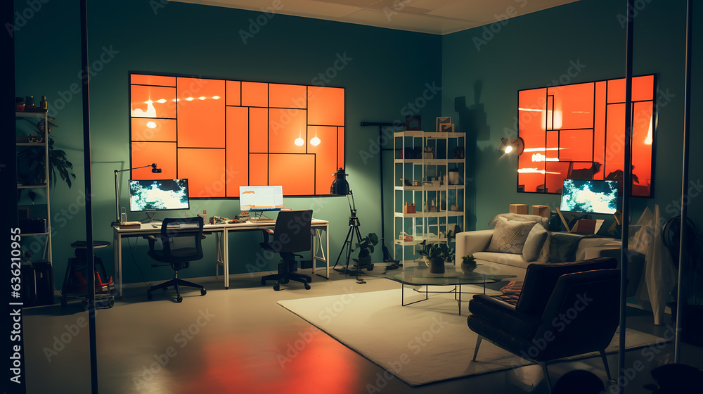 Cool and Modern home office Studio with two chairs and desktops, in ...