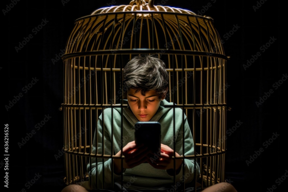 Child with Cage, Symbol of Social Media Entrapment Stock Photo | Adobe ...