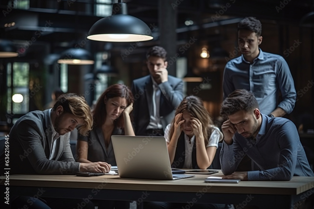 Stressed overwhelmed business colleagues feeling tired at corporate ...