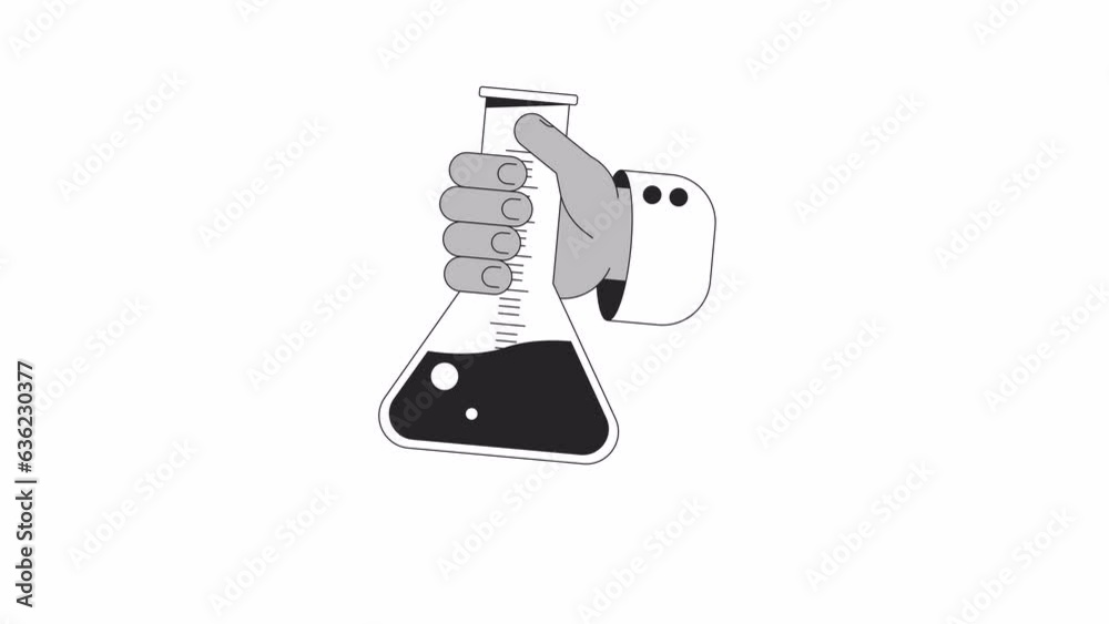 Scientist flask holding bw outline 2D character hand animation ...