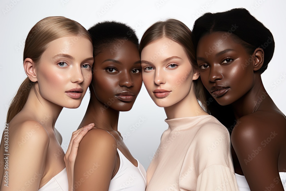 Photograph multiple models in a white studio backdrop, each showcasing ...