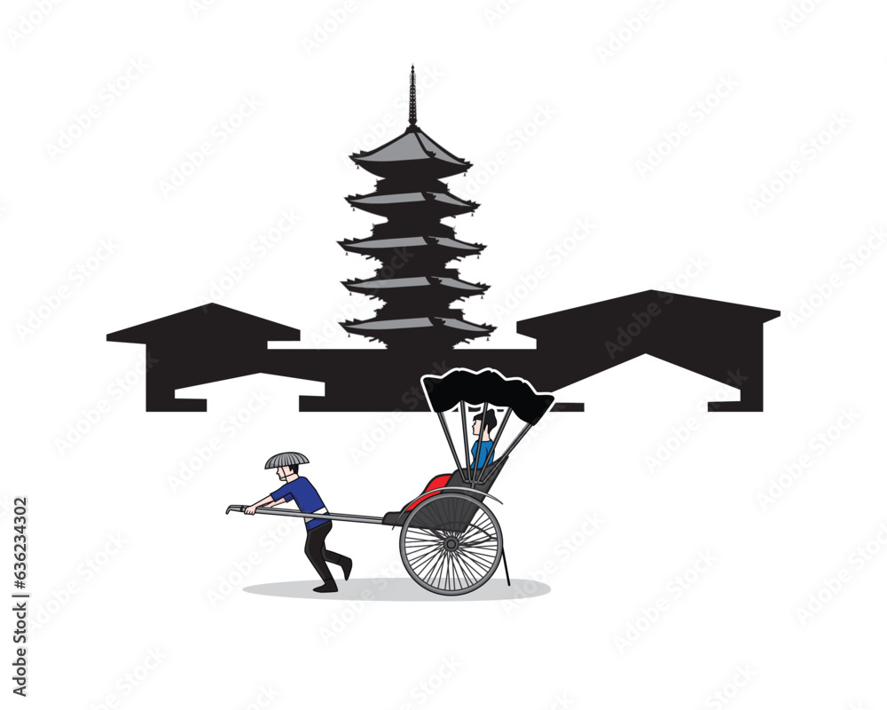 rickshaw puller with lady or woman passenger background with five ...