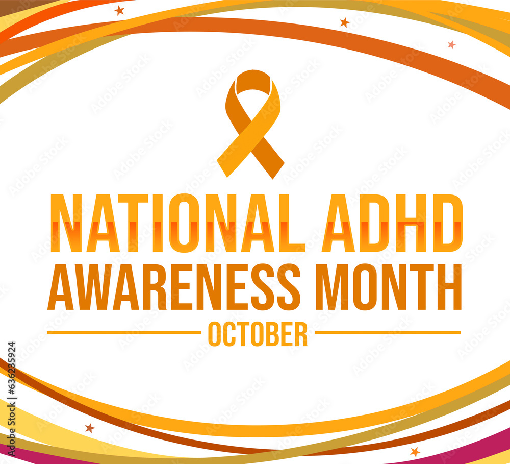 October is National ADHD Awareness Month, background design with orange ...