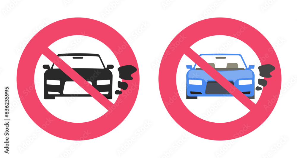 No idling car exhaust sign or engine turn off stop vehicle icon vector ...