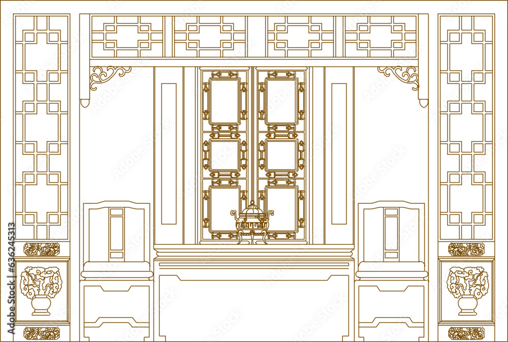 Vector illustration sketch of traditional chinese ethnic model room ...