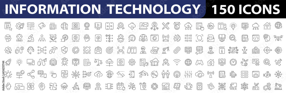 Information technology icons set. Set of 150 technology icons. Industry ...