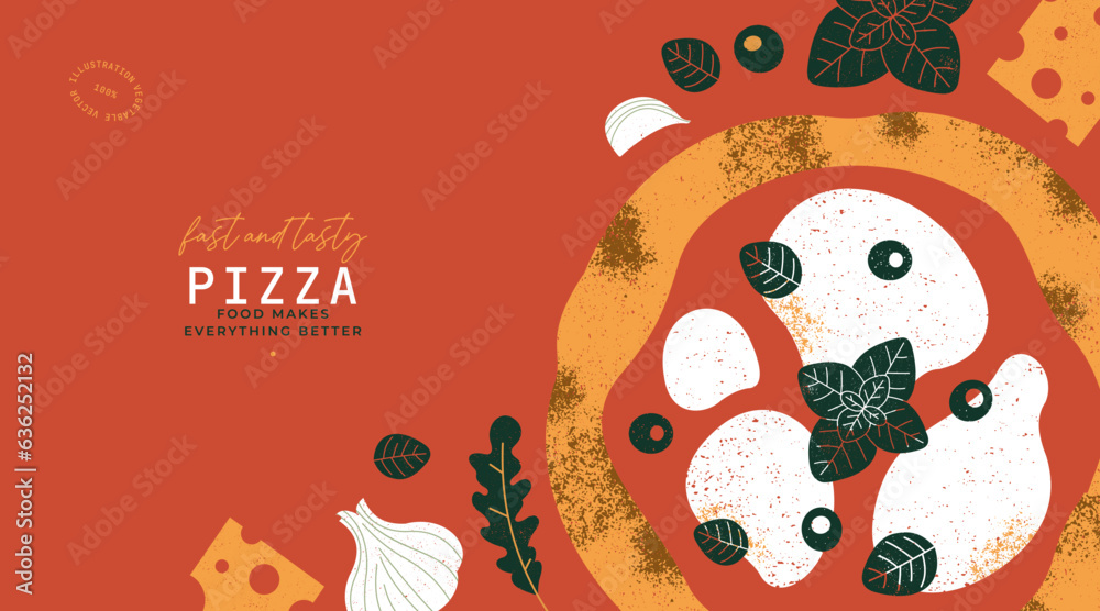 Italian pizza horizontal design template. Pizza Margherita with ...