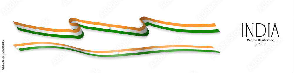 Set of 3d rendered satin ribbons of Indian Flag, shiny long waving flag ...