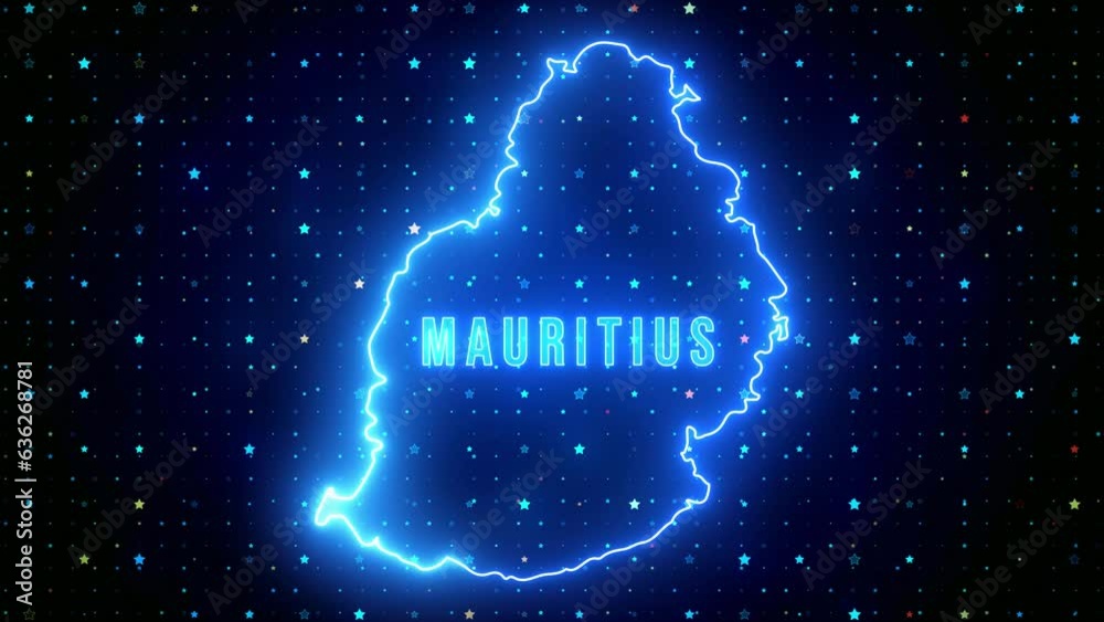Futuristic Blue Shine Mauritius Outline Map And Label Text Glowing Neon ...