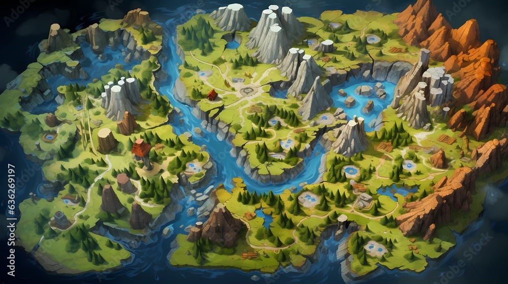 Game Map, Board Game Digital Board, Top View.forests and floating lands ...