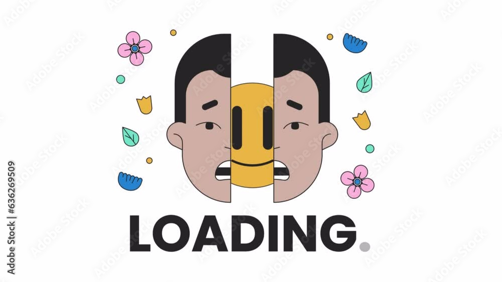 Stockvideo Shy guy split face line 2D loading animation. Emoticon ...