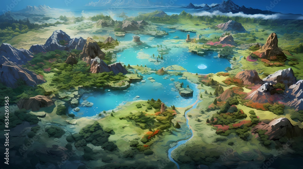 Game Map, Board Game Digital Board, Top View.forests and floating lands ...