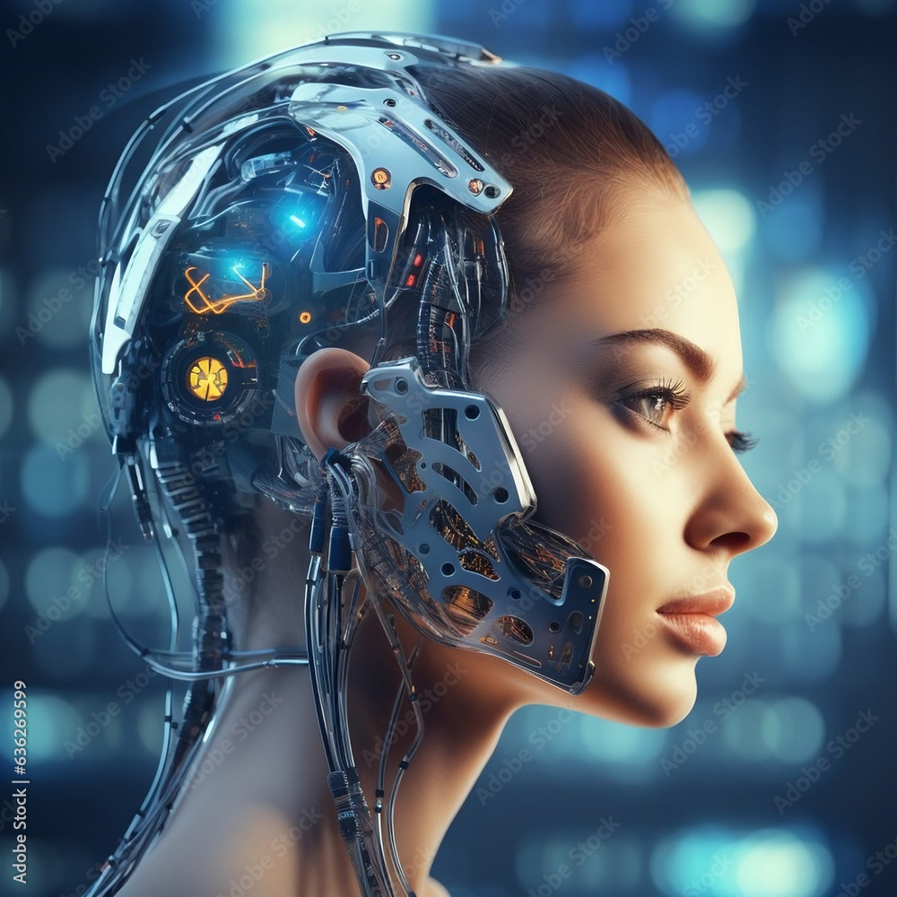 AI Humanoid robot in a futuristic concept setup. Advancement of ...