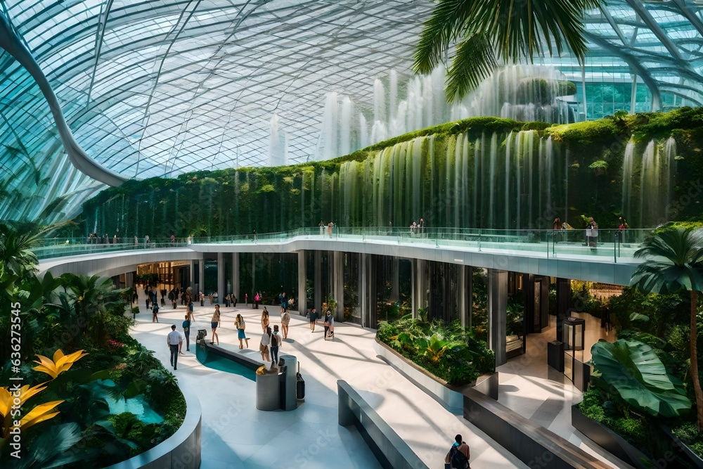 Foto de terminal building under a glass dome, with indoor waterfall and ...