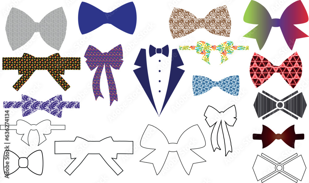 colorful bow ties vector set, formal attire, diverse bow tie designs ...