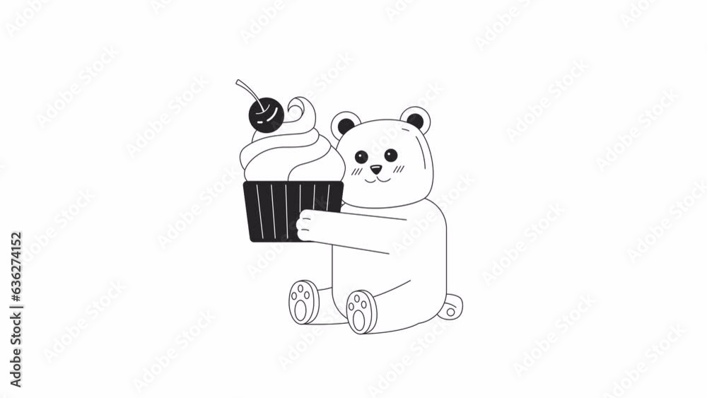 Sweet tooth bear loves dessert bw 2D character animation. Funny little ...