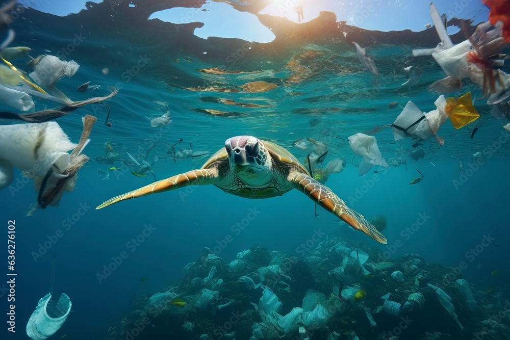 Ocean pollution due to plastics. Images depicting the harmful impact of ...