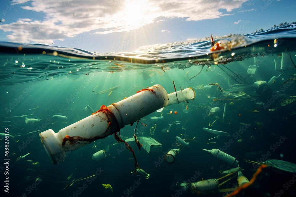 Ocean pollution due to plastics. Images depicting the harmful impact of ...