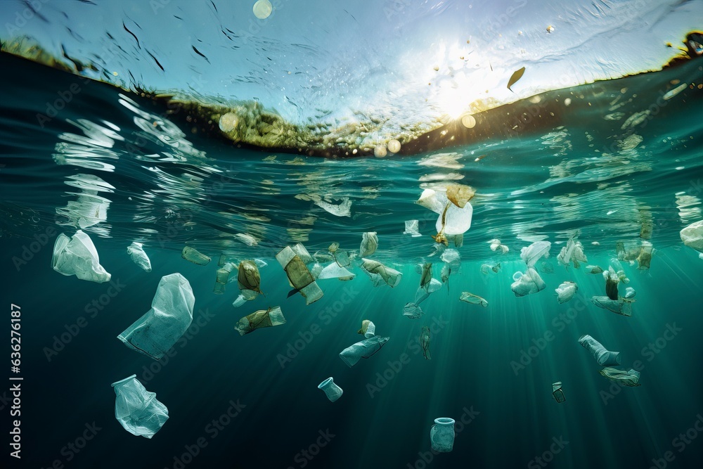 Ocean pollution due to plastics. Images depicting the harmful impact of ...