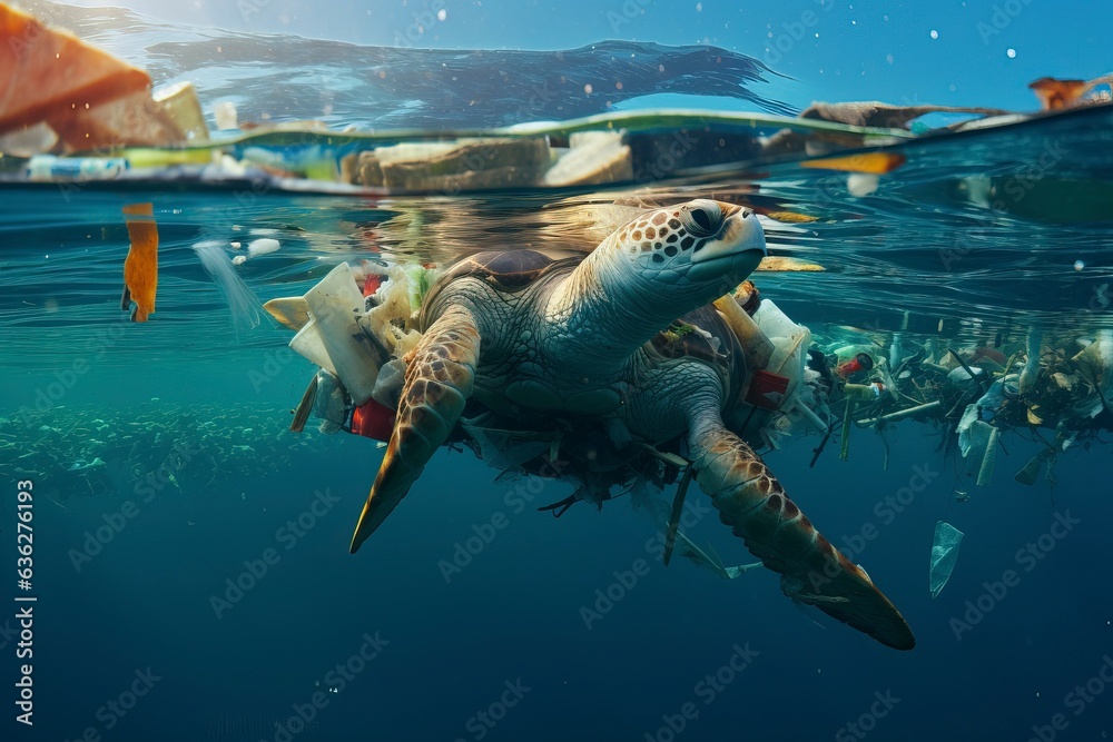 Ocean pollution due to plastics. Images depicting the harmful impact of ...