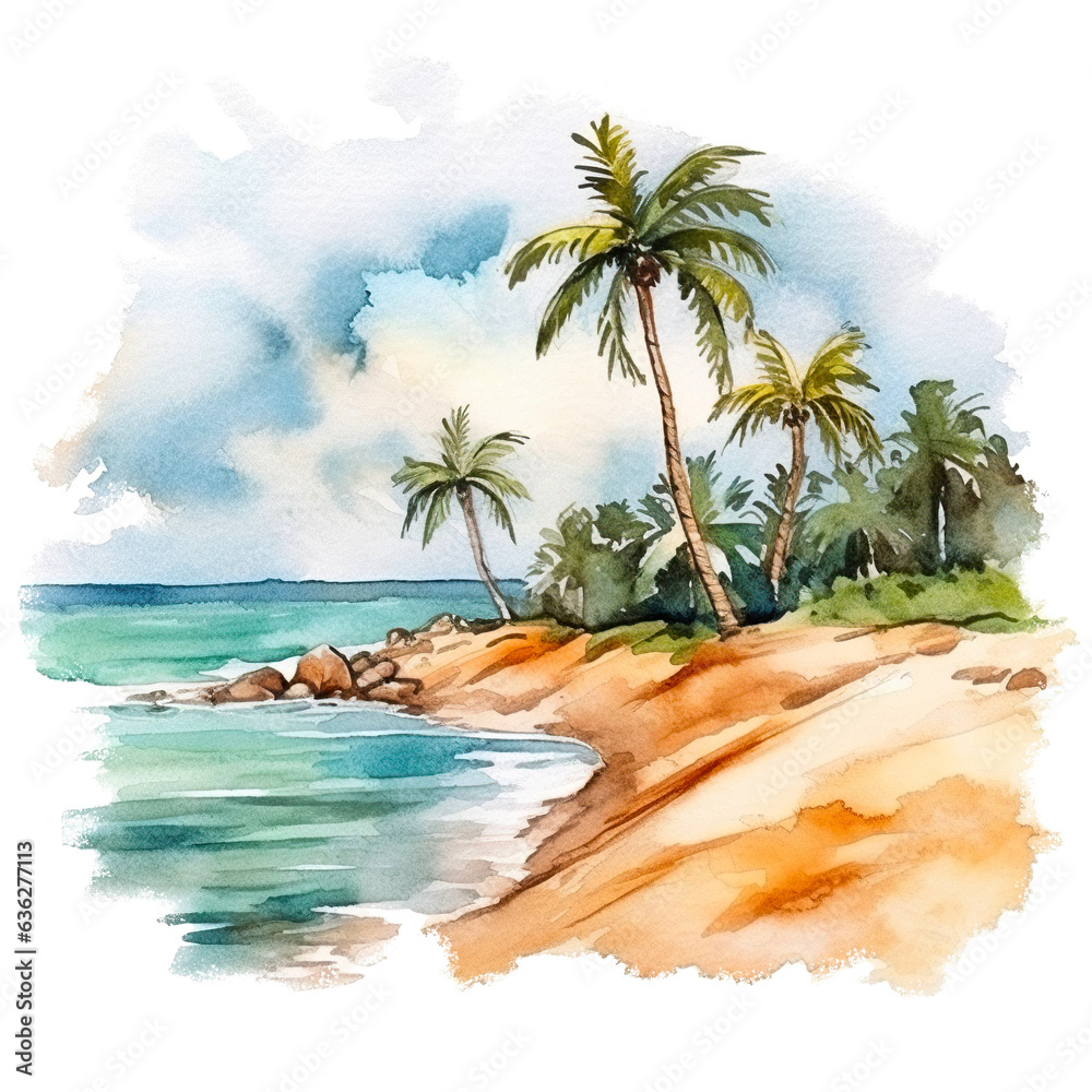 Tropical island and turquoise sea water. Paradise sand beach with palm ...