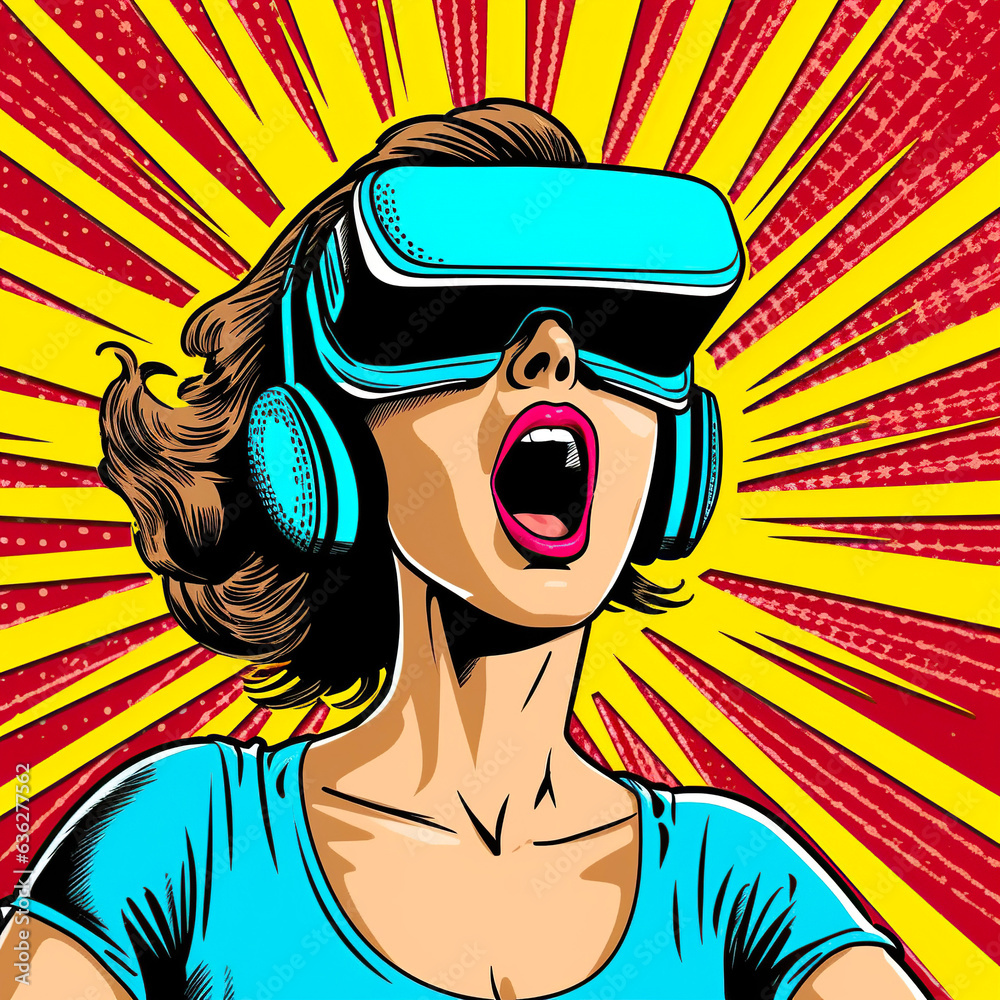 Emotional young woman in vr glasses crying, handsome attractive girl ...