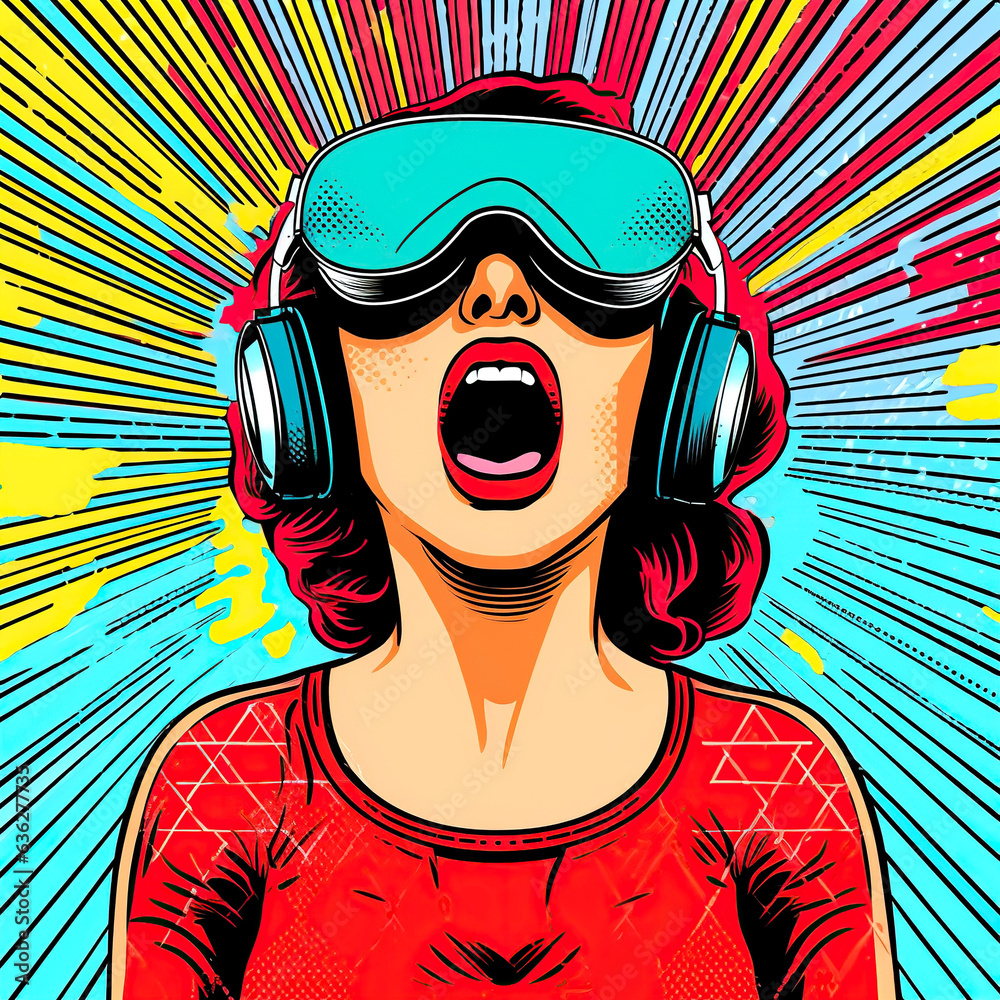 Emotional young woman in vr glasses crying, handsome attractive girl ...