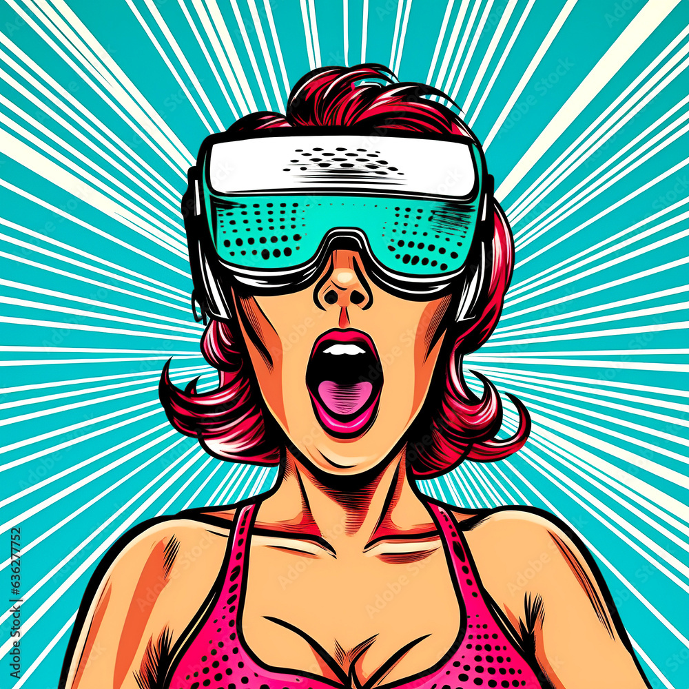 Emotional young woman in vr glasses crying, handsome attractive girl ...