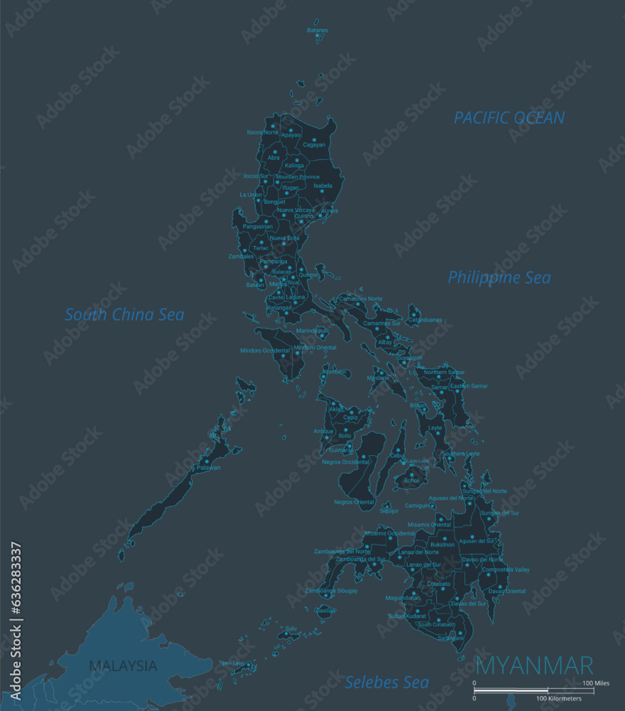 Philippines map. High detailed map of Philippines with countries ...