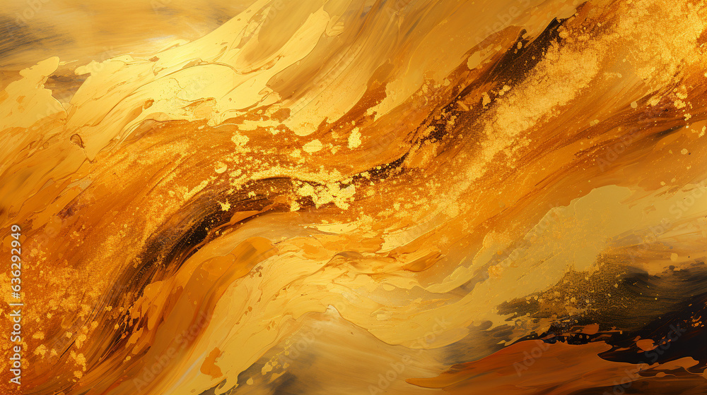 Visualize a captivating piece of digital art where radiant gold acrylic ...