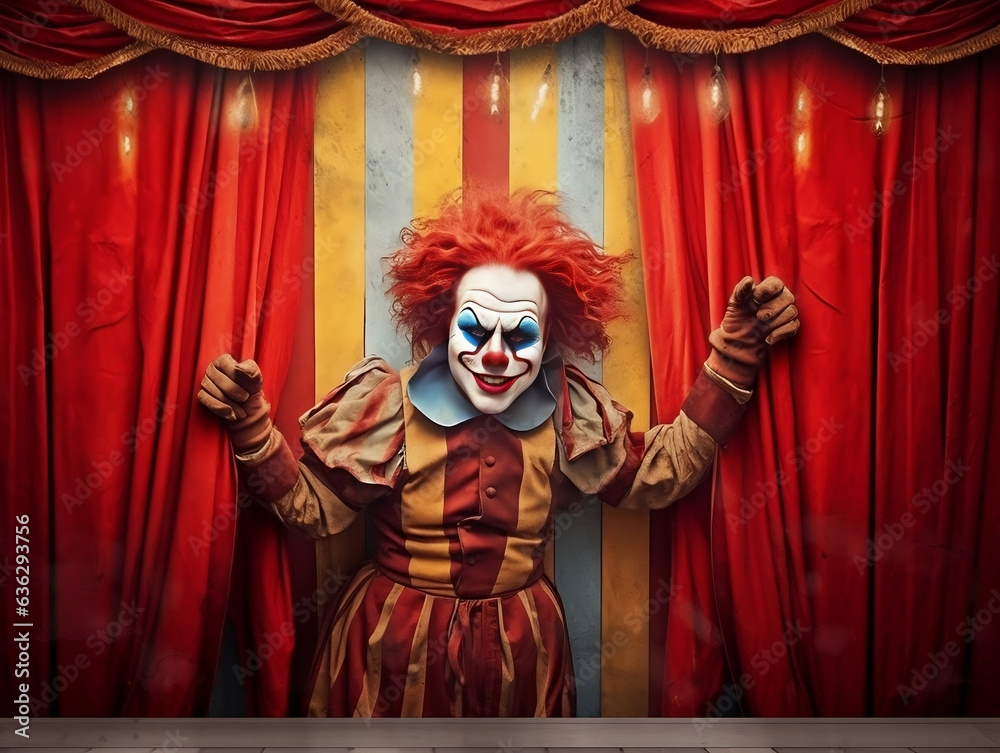 Horror Clown Joker: Eerie Halloween Stage Backdrop Design AI-Generated ...