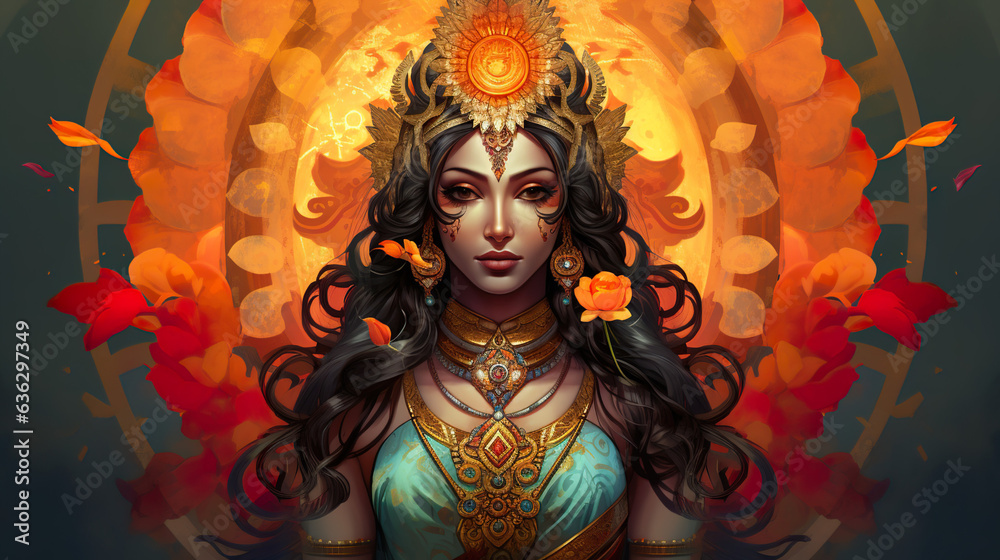 Ancient Hindu Goddess Lakshmi Stock Illustration | Adobe Stock