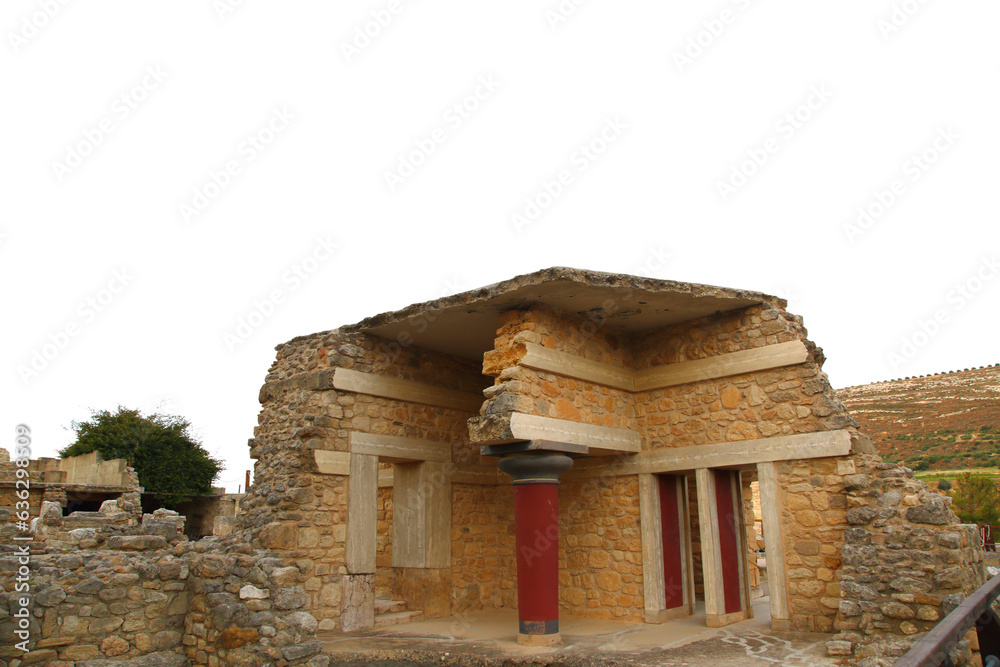 Knossos palace archaeological site Crete Greece isolated on white ...