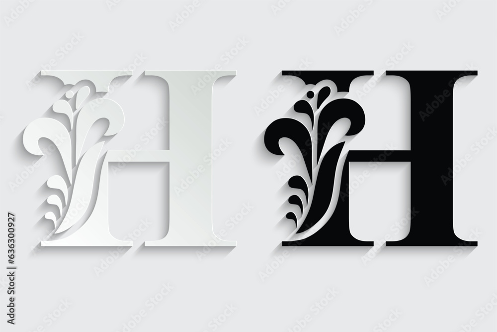 letter H. Black flower alphabet. Beautiful capital letters with shadow ...