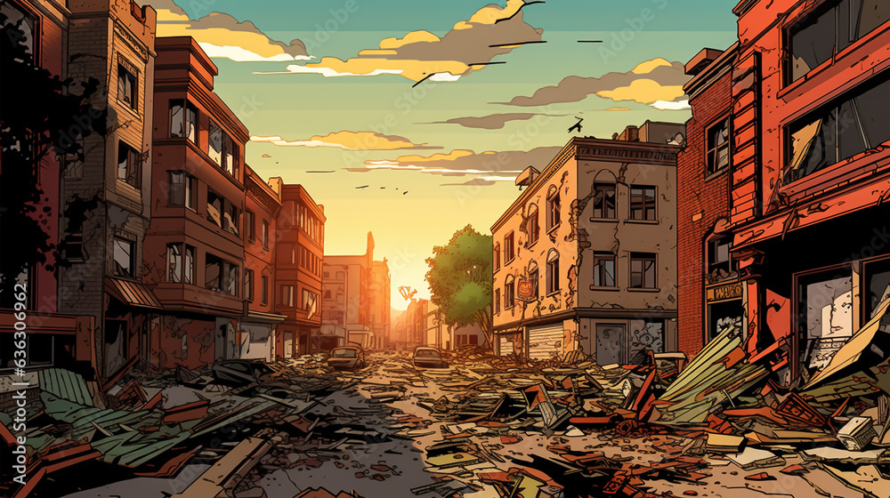 City destroyed by fire, cartoon style Stock Illustration | Adobe Stock