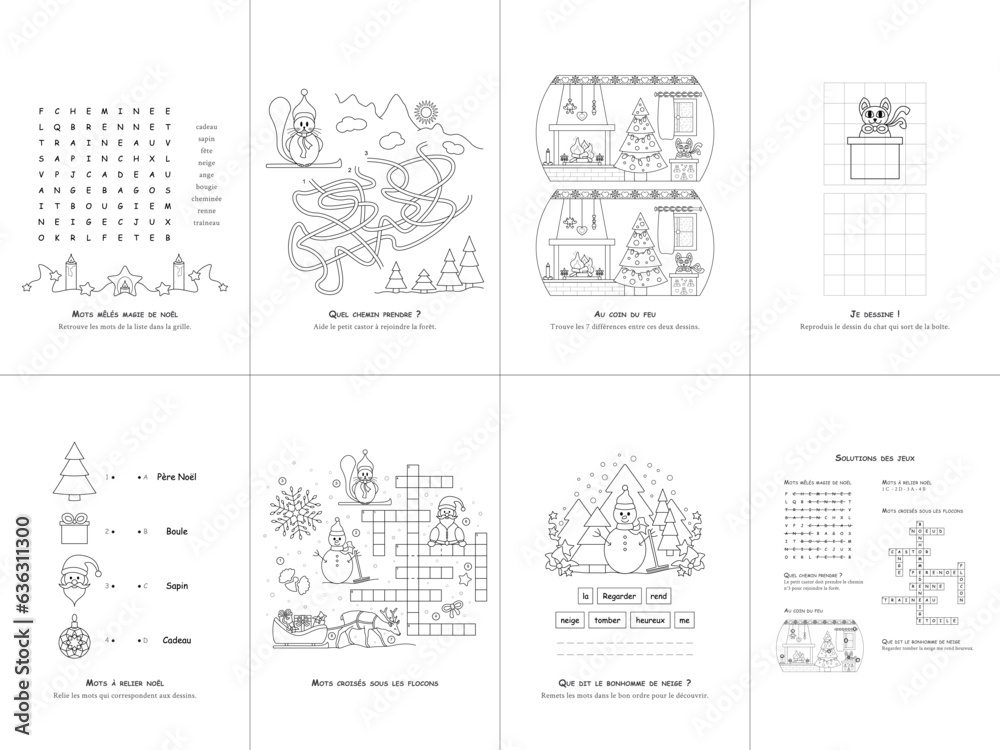 Set of seven games. Christmas Theme. Game and coloring page for kids ...